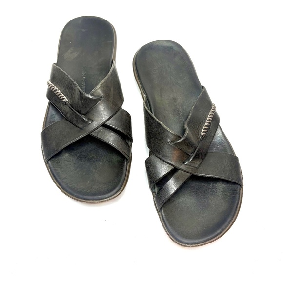 John Varvatos | Shoes | John Varvatos Oiled Brown Leather Slide Sandals ...